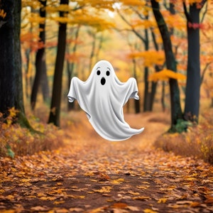 Halloween Digital Backdrop, Spooky Cute Ghost in Autumn Forest Digital ...