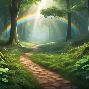 Shamrock Forest Digital Backdrop | Path to Rainbow, St. Patrick's Day ...