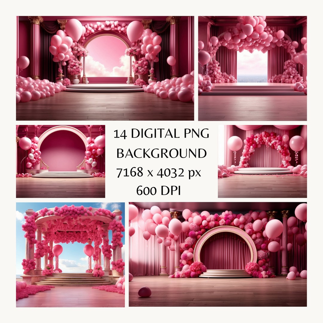 Digital Pink Balloon and Arch Backdrop for Product and Wedding ...