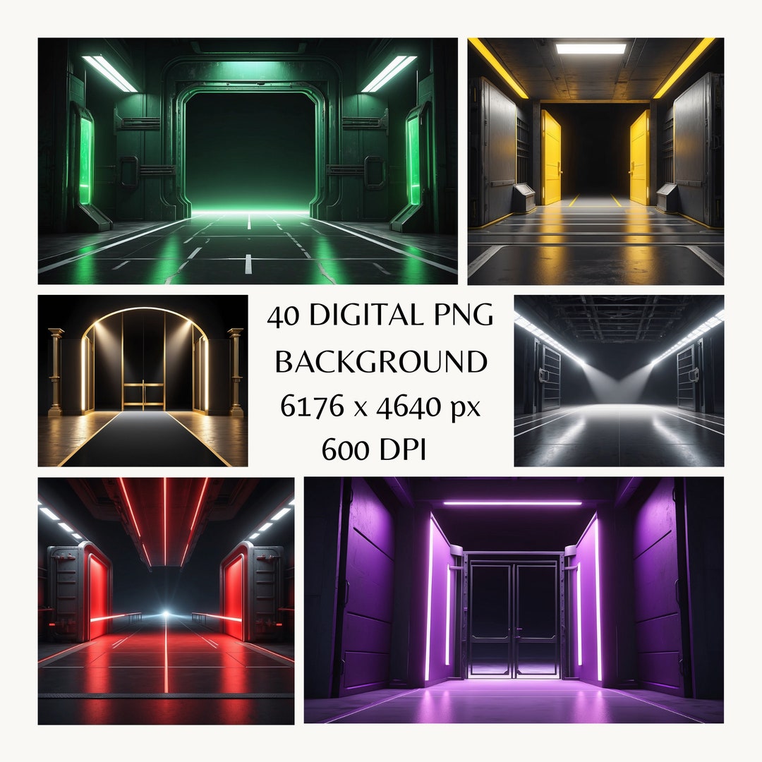 Digital Backdrop Multi Color Neon Gates, Futuristic Backdrop ...