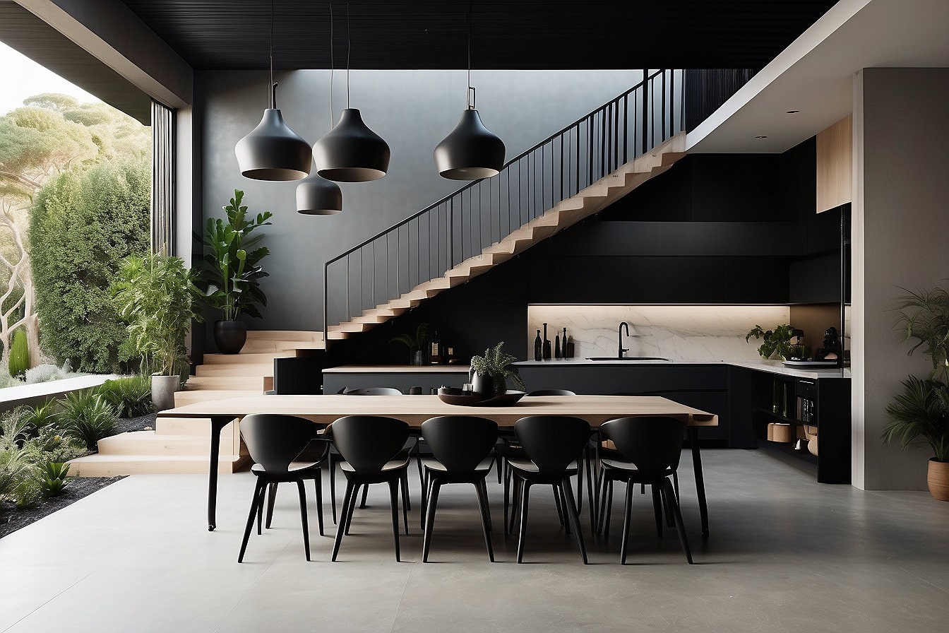 Digital Background Open Concept Kitchen | Sleek Kitchen Overlay | Black ...