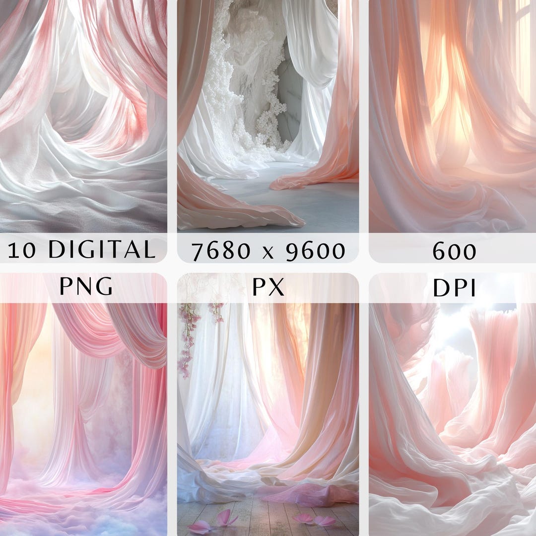 Elegant Sheer Curtain Digital Backdrop | Romantic Soft Light Photo ...