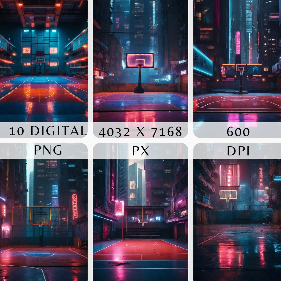 Basketball Court Digital Background | Cyberpunk Sports Overlay ...