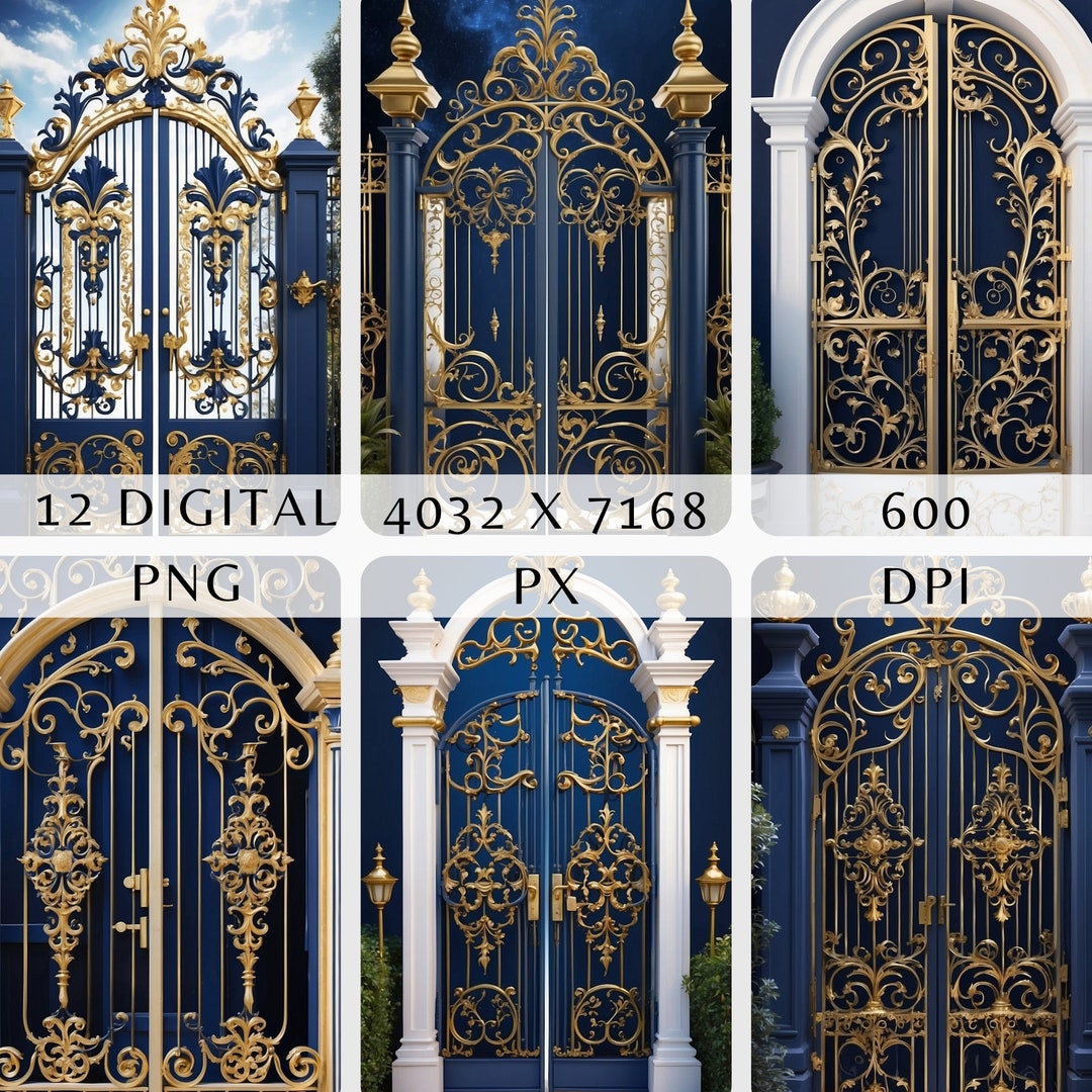 Digital Background A Majestic Midnight Blue and Gold Gate, Gold Gate ...
