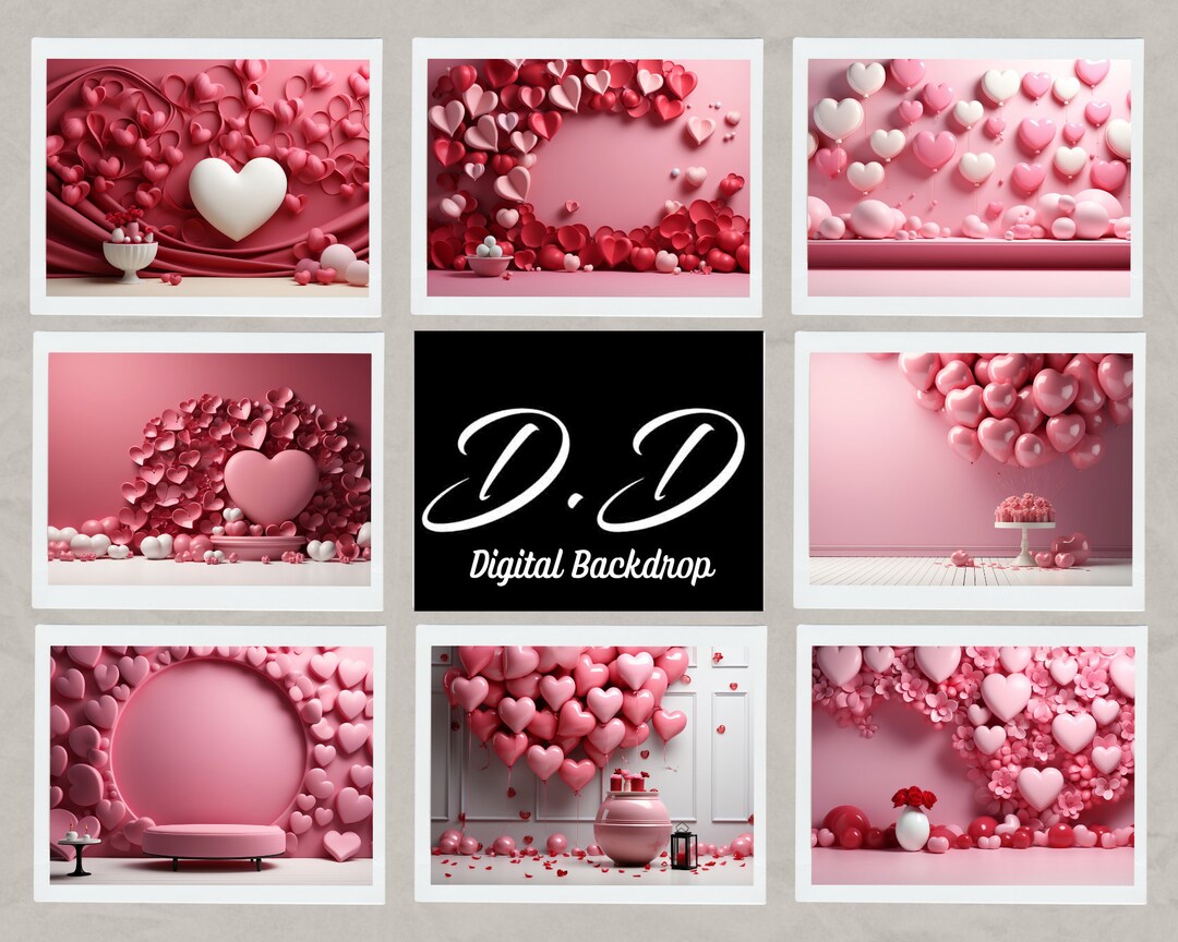 Valentine's Day Digital Backdrop | Romantic Heart-themed Digital ...