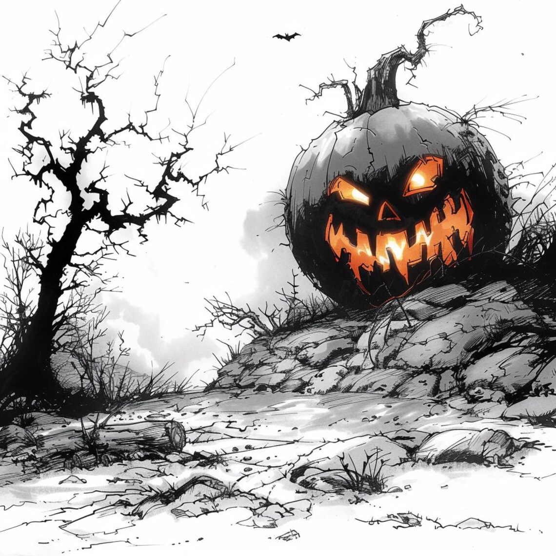 Spooky Halloween Graveyard Digital Backdrop for Photoshop With Jack-o ...