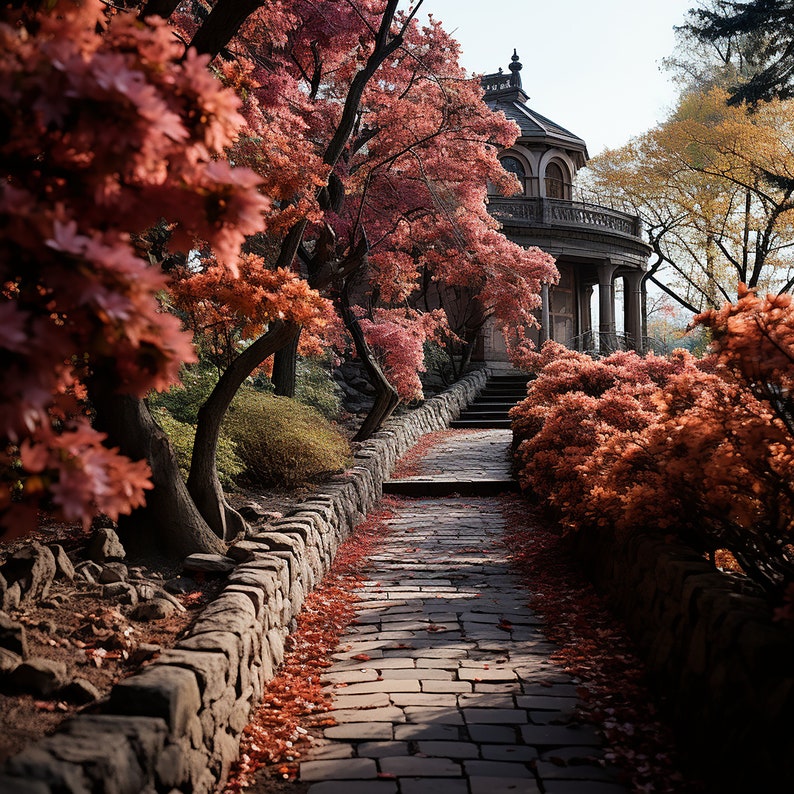 Golden Autumn Walkway Backgrounds for Photoshop Immerse Your - Etsy