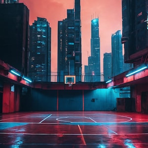 Basketball Court Digital Background | Cyberpunk Sports Overlay ...
