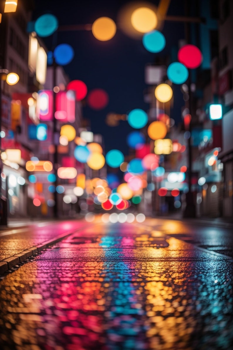 Digital Backdrop: Streets at Night Theme - Urban Cityscape, Neon Glow ...