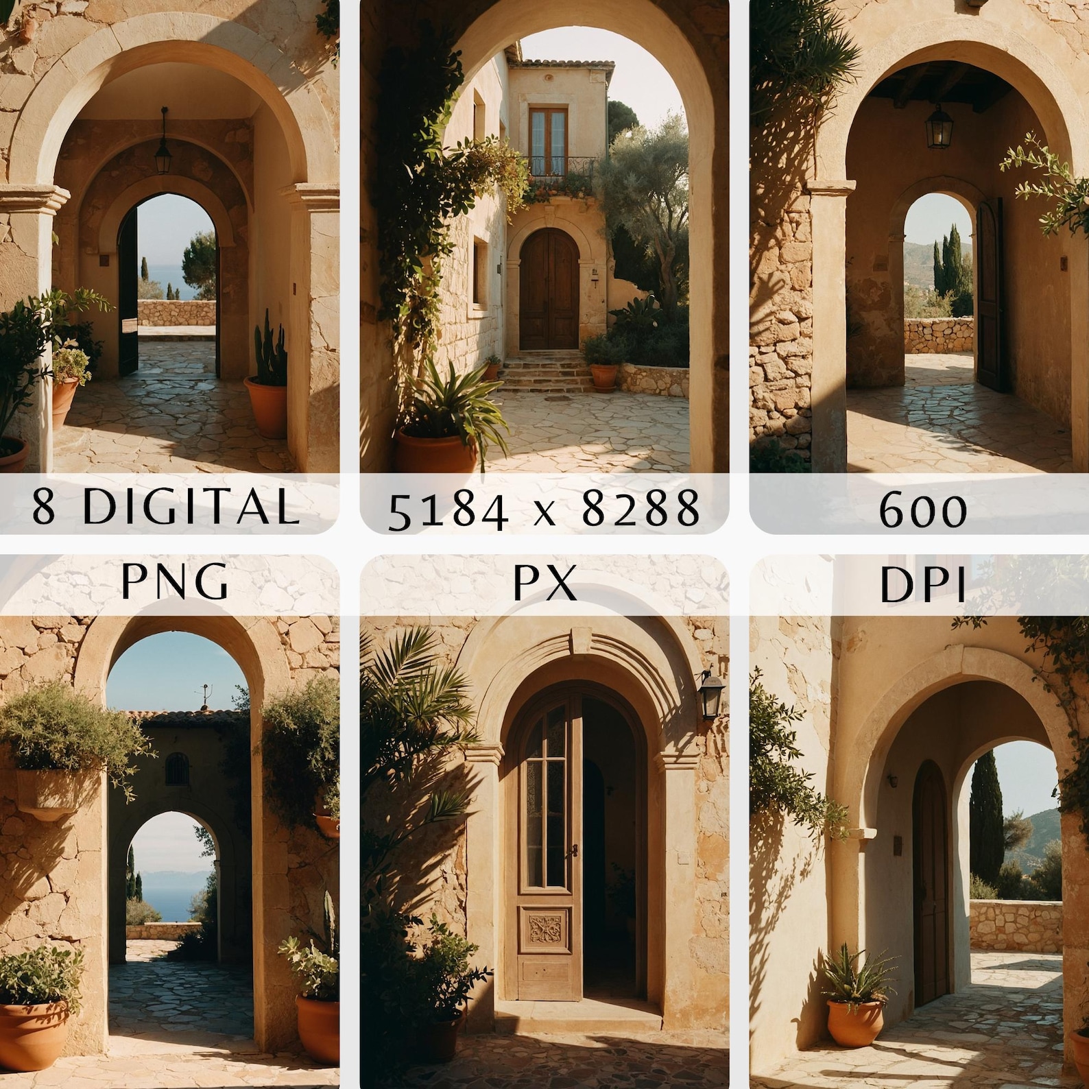 Mediterranean Archway Digital Backdrop, Rustic Villa Photo Background ...