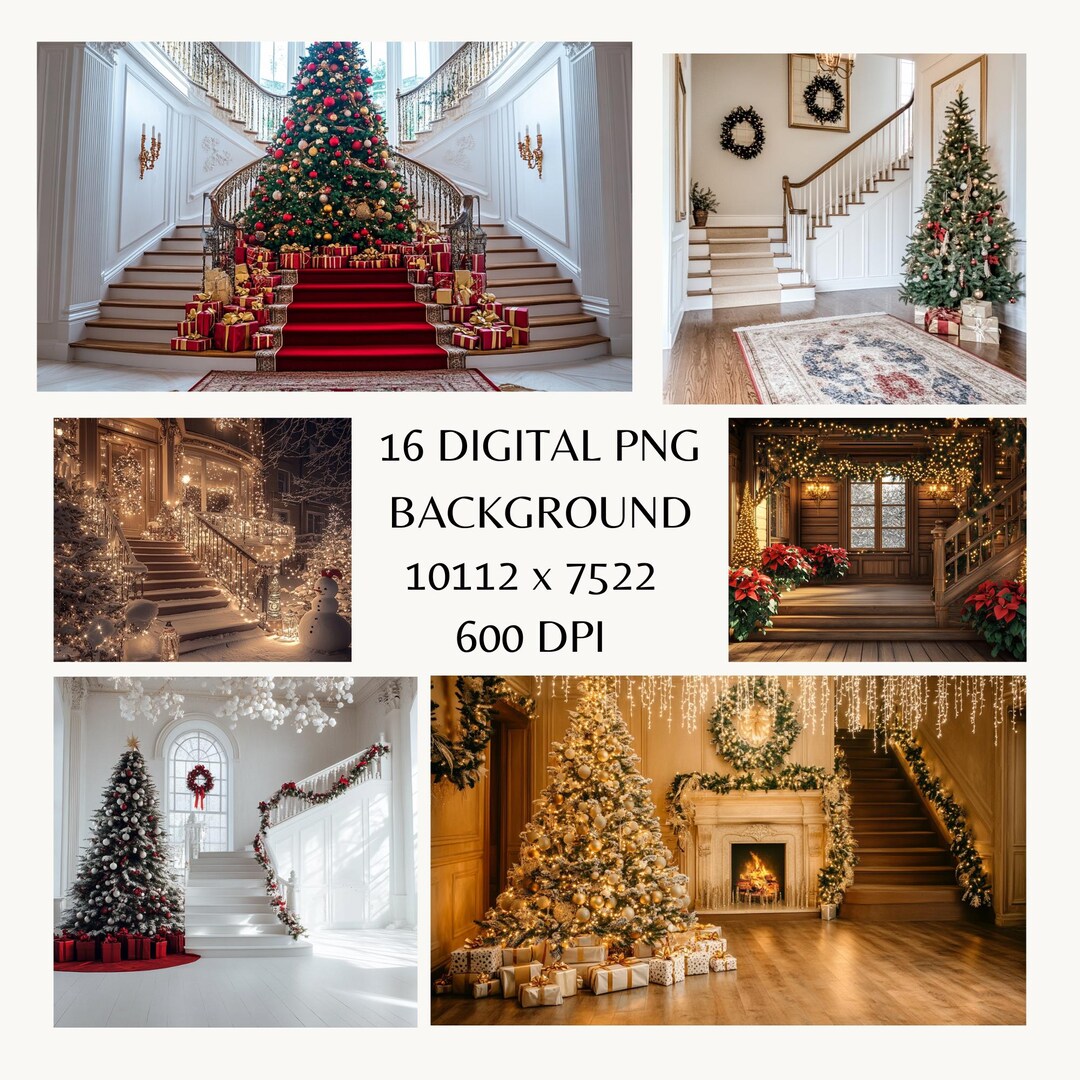 Elegant Christmas Staircase Backdrop, Luxurious Holiday Stairs Scene ...