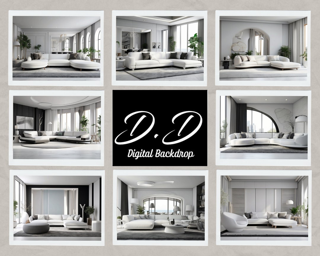 Digital Background White & Grey Living Room Interior Modern Home Decor ...