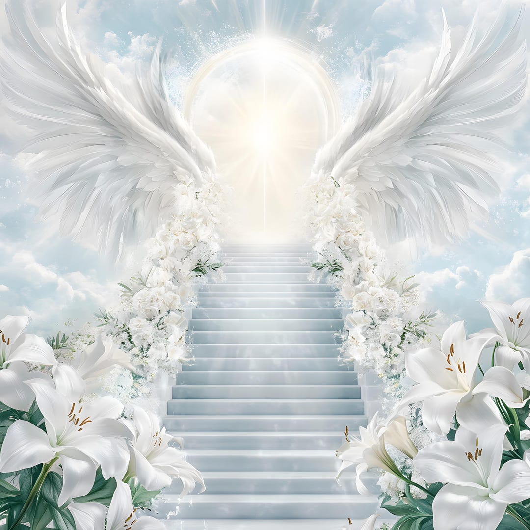 Heavenly Staircase Backdrop, Angel Wings and Flowers Background for ...