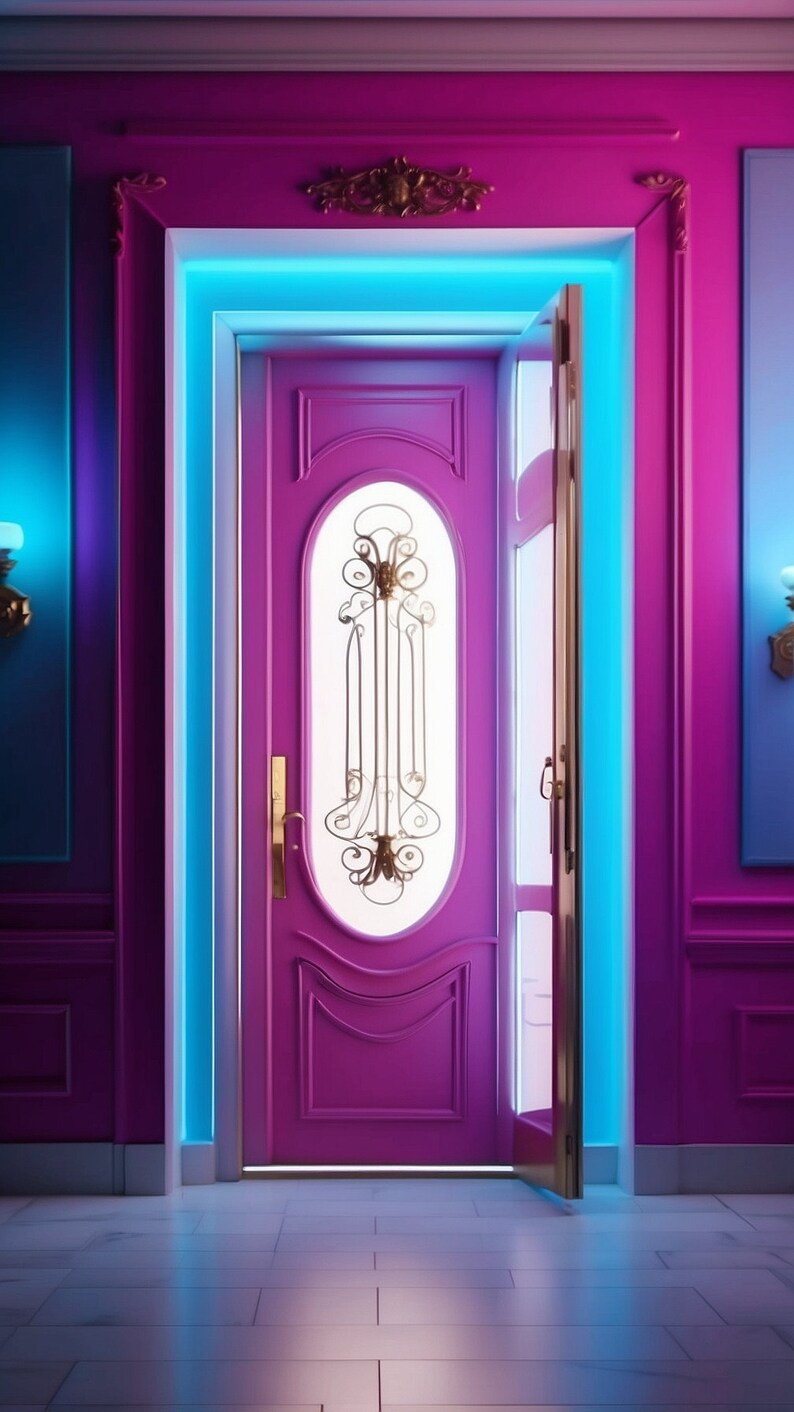 Digital Backdrop Luxury Door, Pink and Turquoise Doorway Background ...
