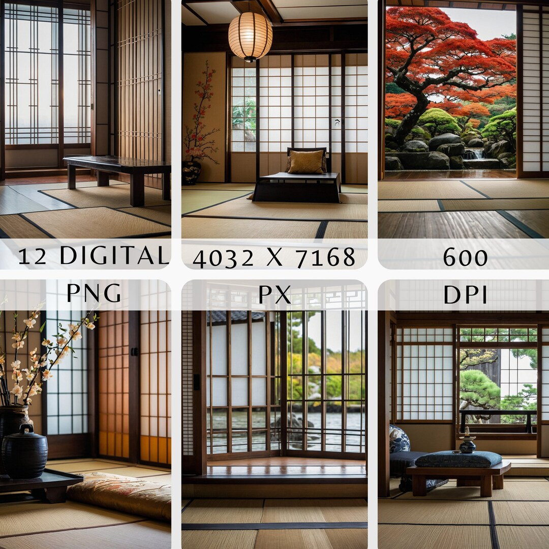 Digital Backdrop, Serene Japanese Garden, Traditional Tatami Room View ...