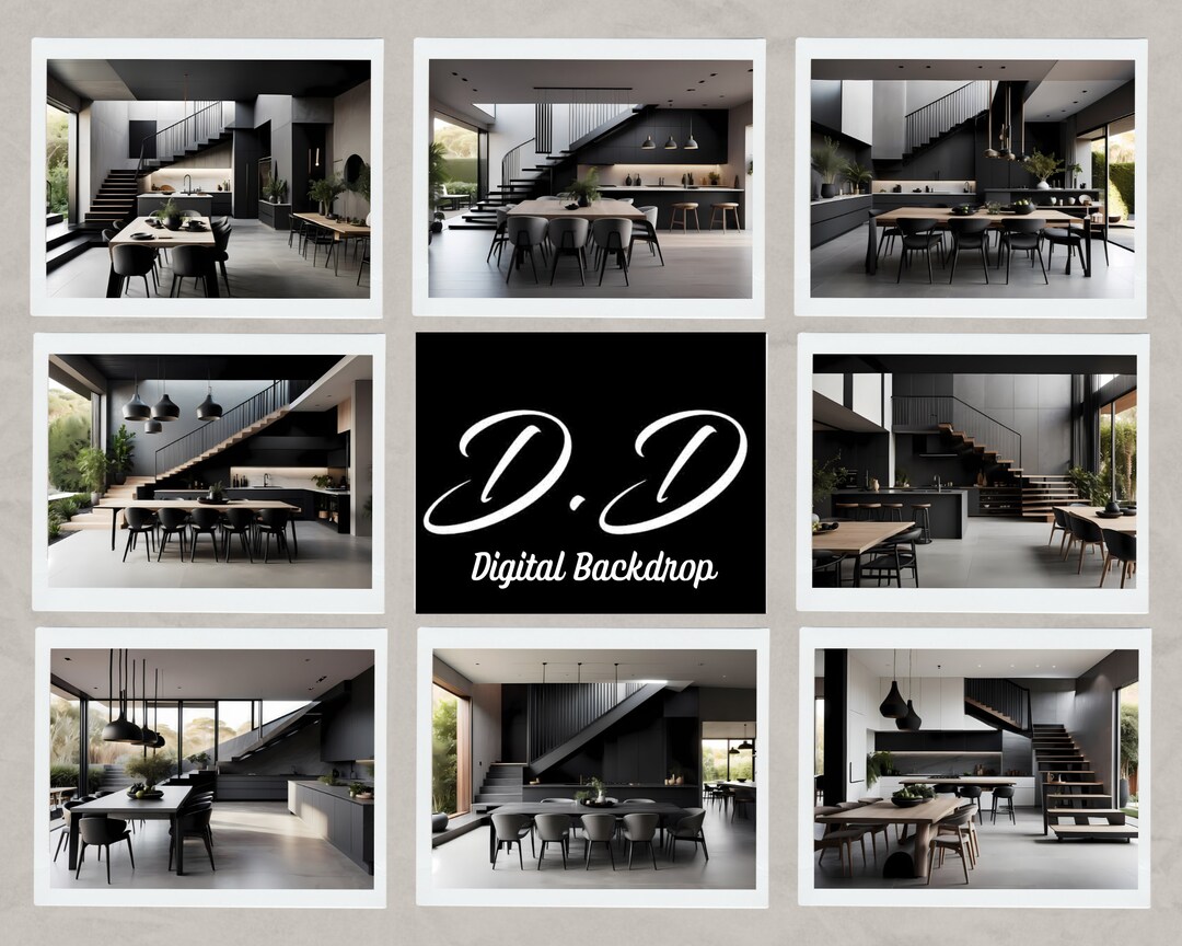 Digital Background Open Concept Kitchen Sleek Kitchen Overlay Black and ...
