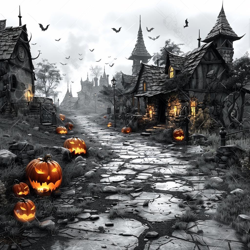 Spooky Halloween Graveyard Digital Backdrop for Photoshop With Jack-o ...