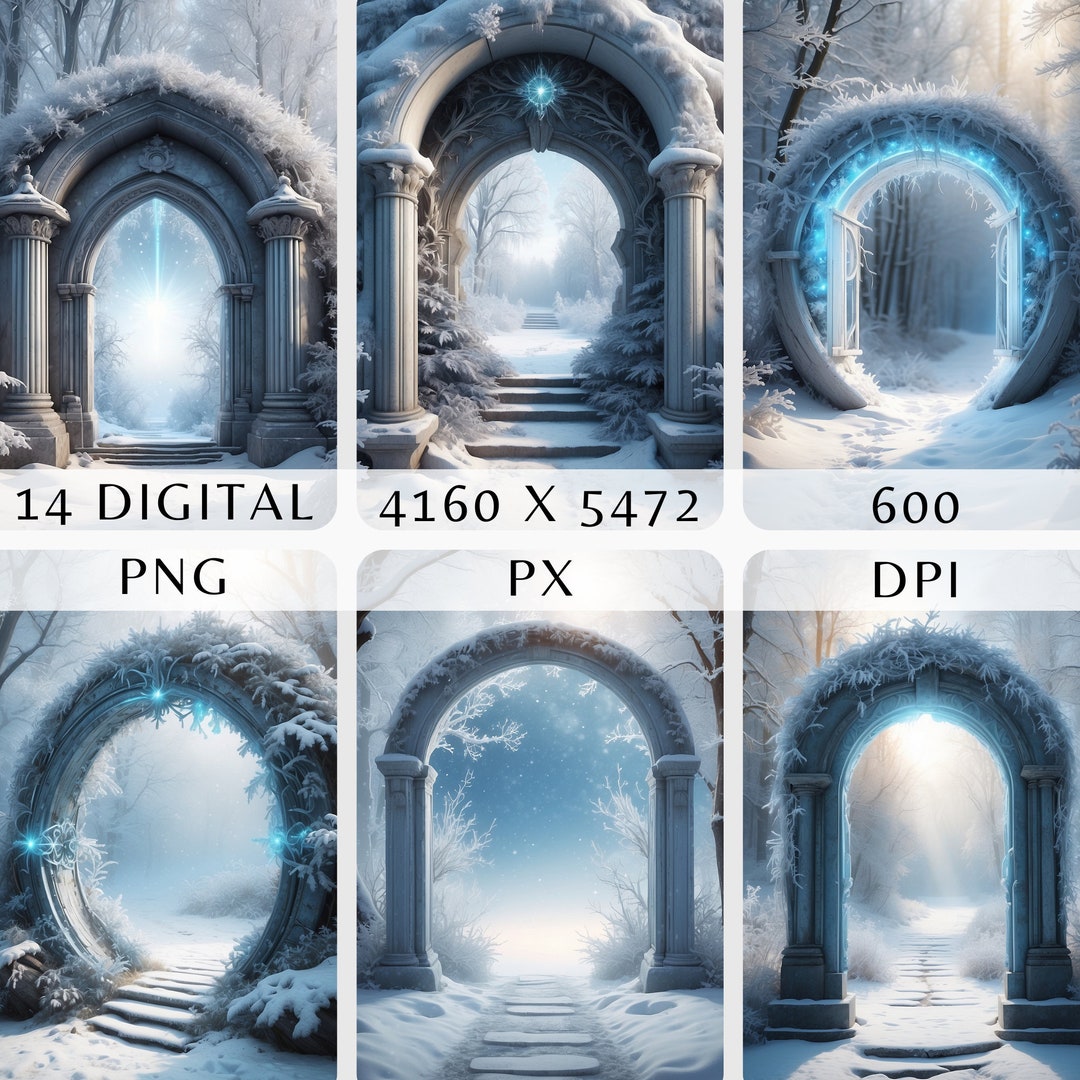 Enchanting Winter Portal Digital Backdrop, Fantasy Snow Scene, Winter ...