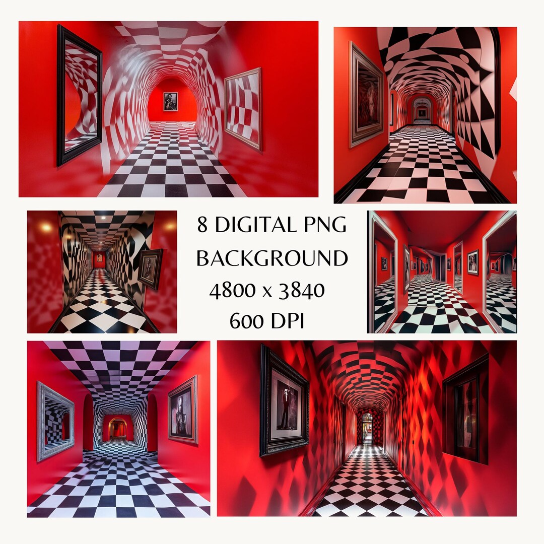 Surreal Optical Illusion Hallway Backdrop | Trippy Checkered Digital ...