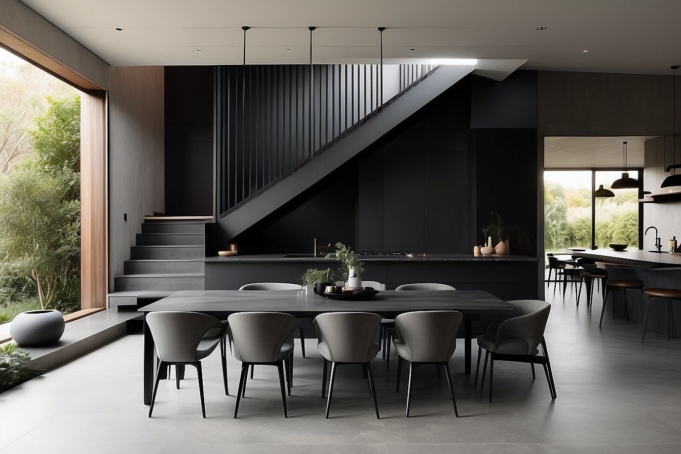 Digital Background Open Concept Kitchen | Sleek Kitchen Overlay | Black ...