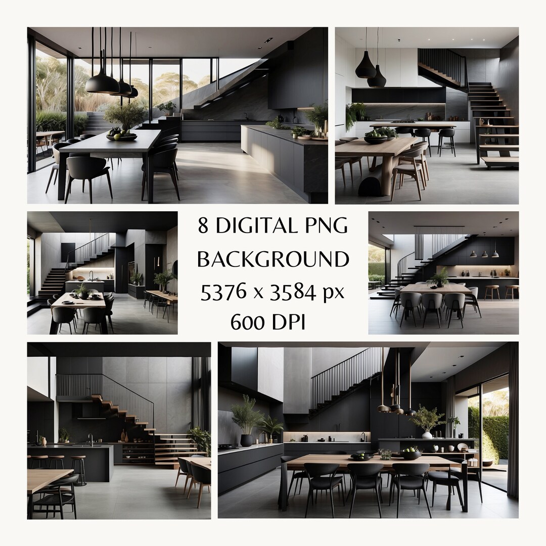 Digital Background Open Concept Kitchen | Sleek Kitchen Overlay | Black ...