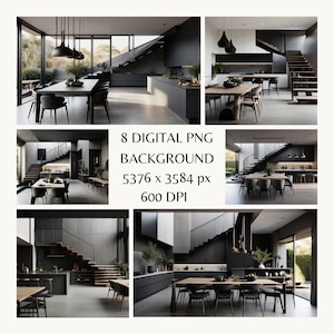 Digital Background Open Concept Kitchen | Sleek Kitchen Overlay | Black ...
