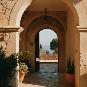 Mediterranean Archway Digital Backdrop, Rustic Villa Photo Background ...