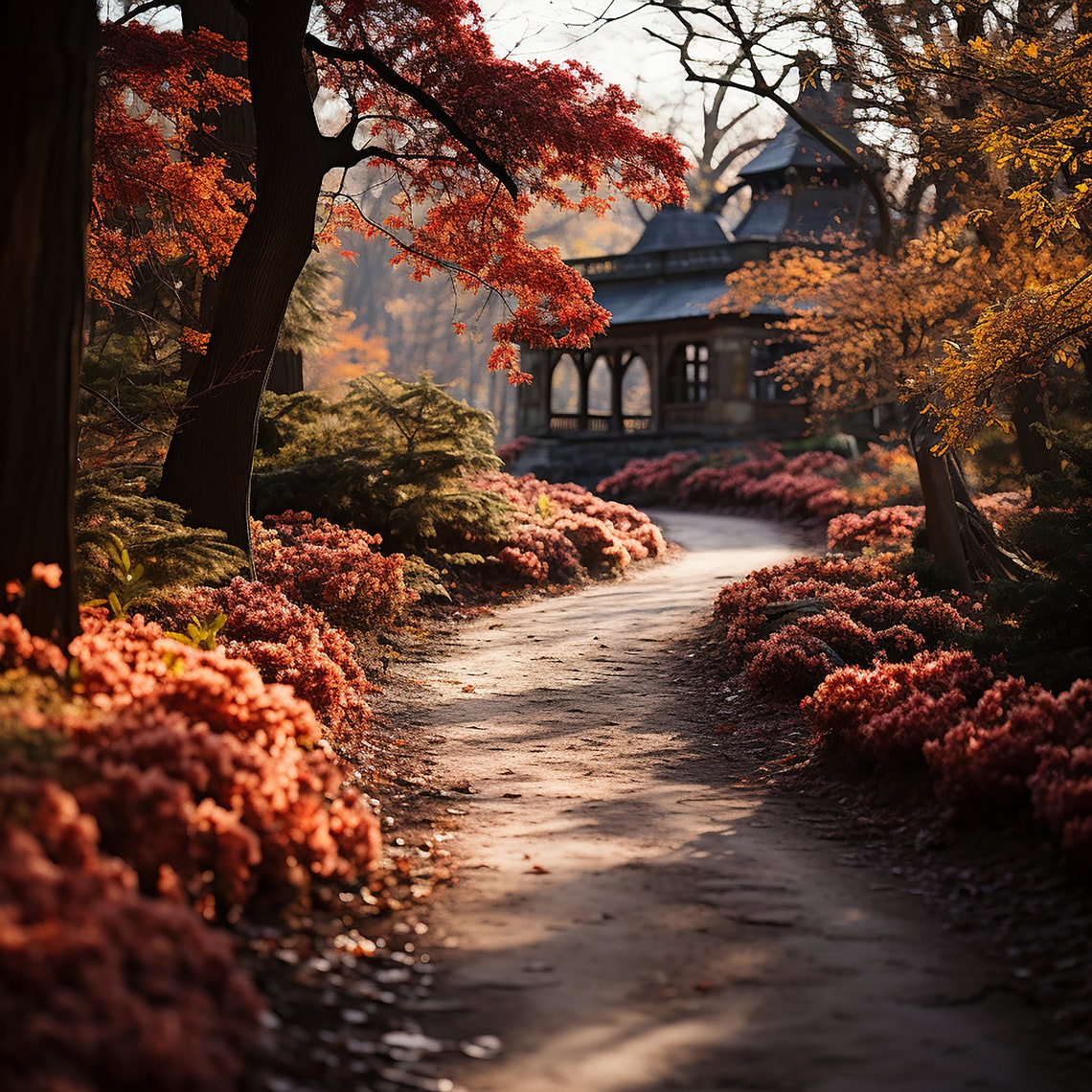 Golden Autumn Walkway Backgrounds for Photoshop Immerse Your - Etsy