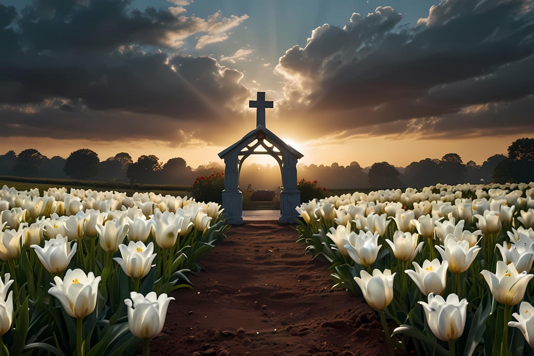 Elegant Memorial Funeral Program Cover With Peaceful Sunrise and White ...