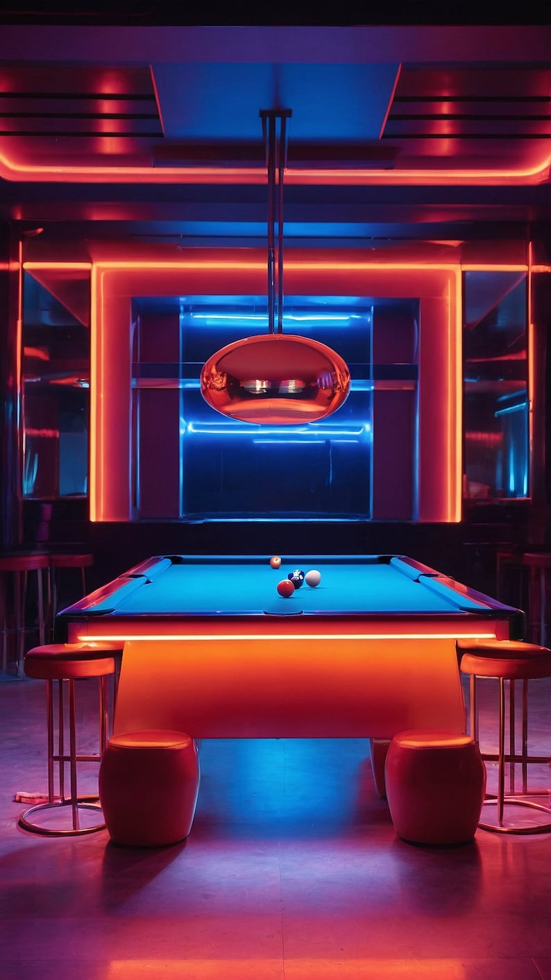 Digital Backdrop Neon Glow Pool Hall, Billiards Table Scene Photoshoots ...