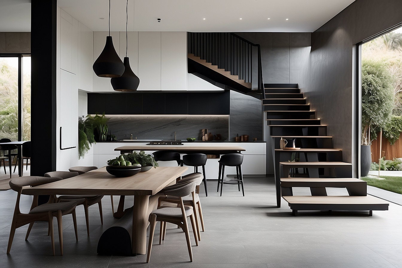 Digital Background Open Concept Kitchen | Sleek Kitchen Overlay | Black ...