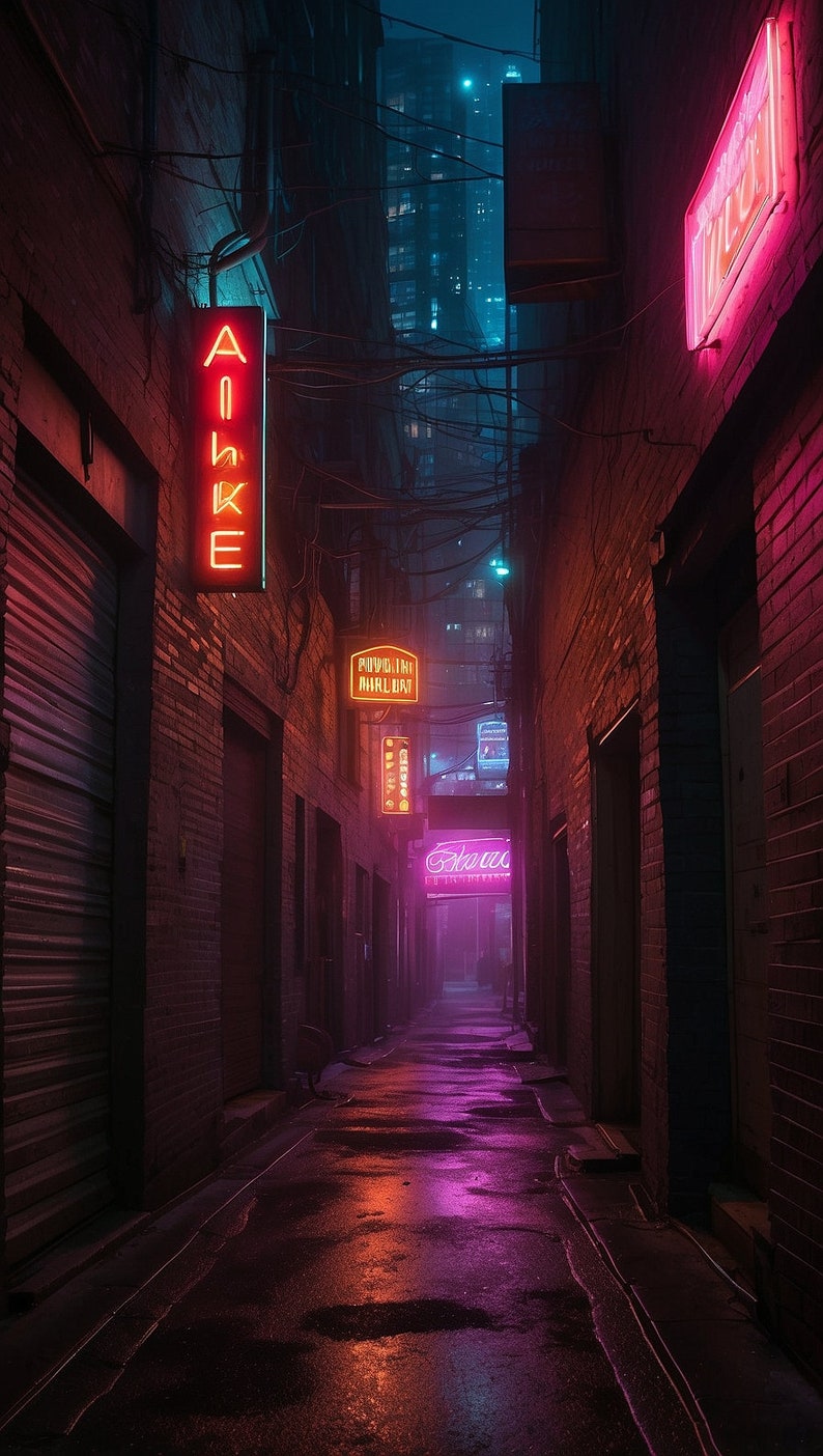 Digital Background Urban Alley | Flickering Neon Lights Overlay | Neon ...
