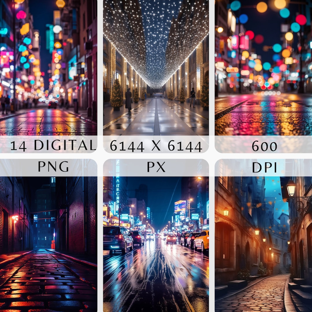 Digital Backdrop: Streets at Night Theme - Urban Cityscape, Neon Glow ...