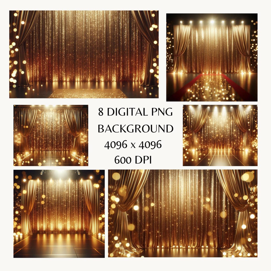 Golden Glamour Digital Backdrop | Elegant Sparkling Stageand Red Carpet ...