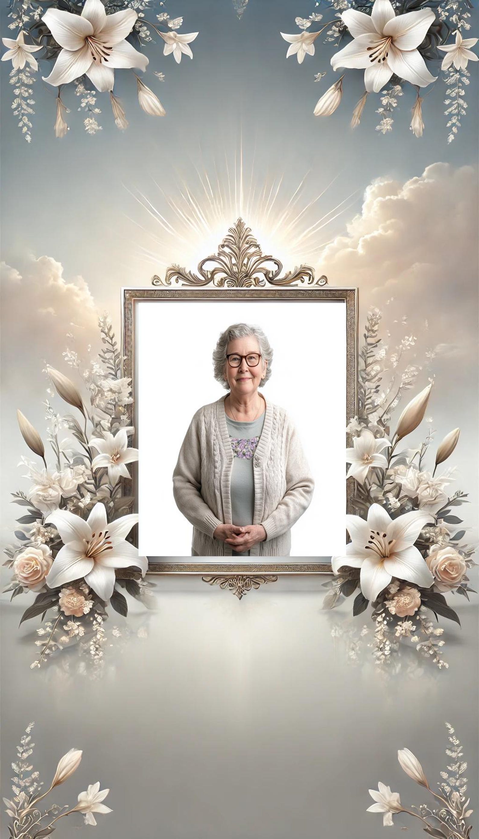 Elegant Memorial Frame Digital Design - White Lilies & Roses Funeral ...