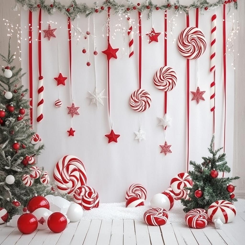 Candy Cane Christmas Photography Backdrop, Peppermint Lollipop Holiday ...
