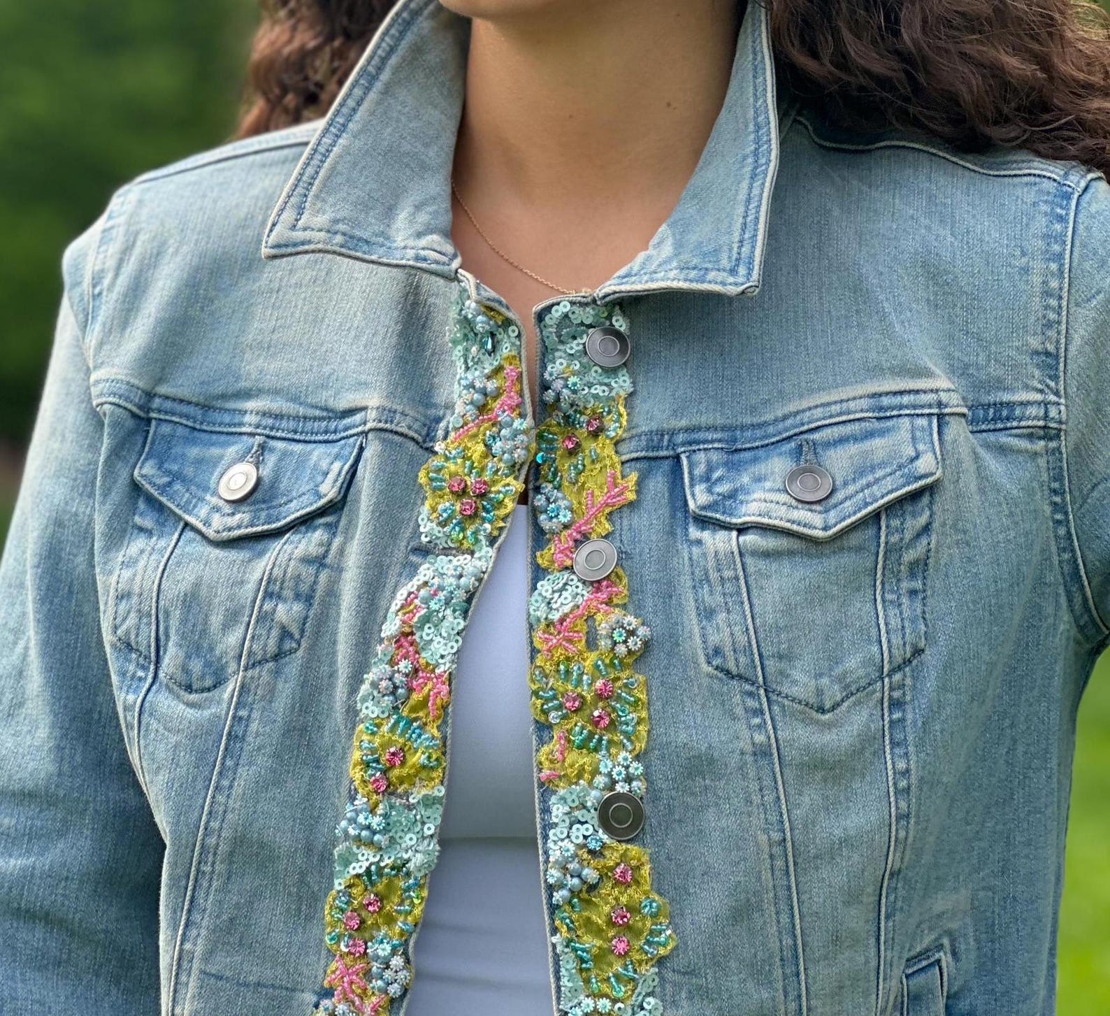 Hand-embellished Floral Beaded Denim Jacket – Light Wash Jean Jacket ...