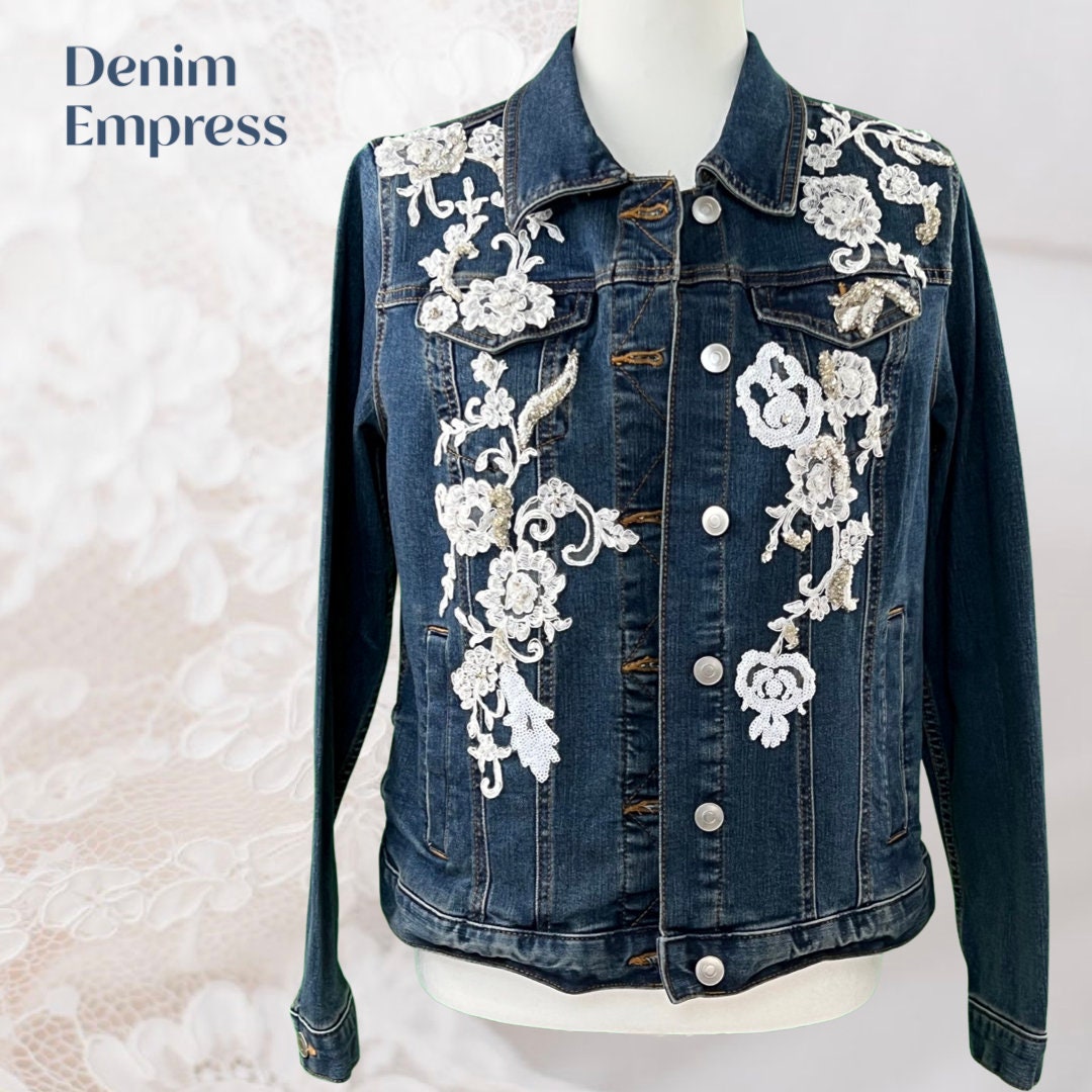 Denim Jacket Bride / Handmade Jean Jacket / Embellished / Lace - Etsy