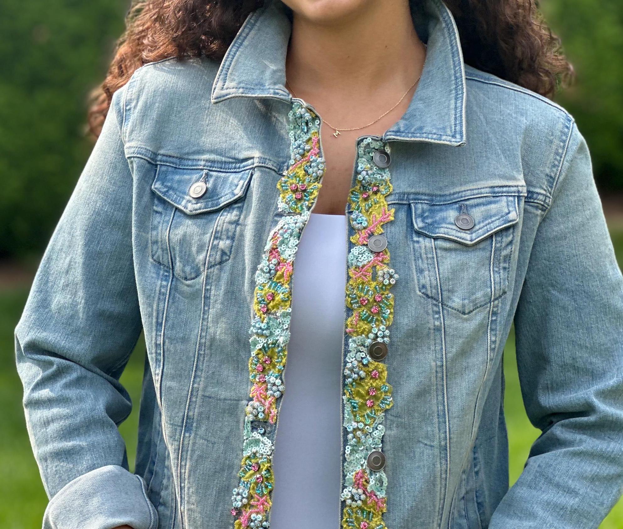 Hand-embellished Floral Beaded Denim Jacket – Light Wash Jean Jacket ...