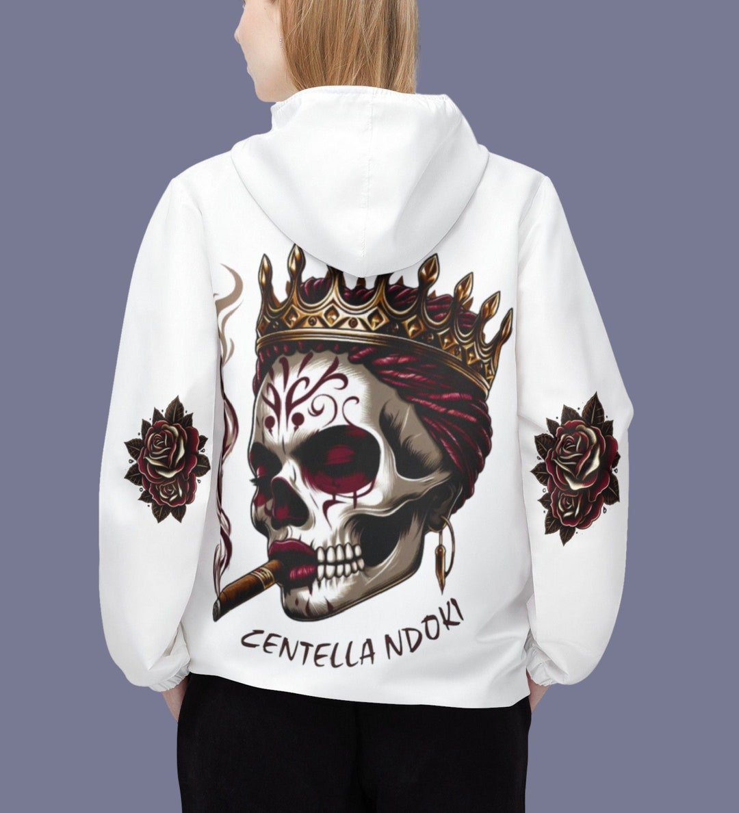 Centella NDOKI "skulls & Roses" Palo Mayombe White Stylish Windbreaker ...