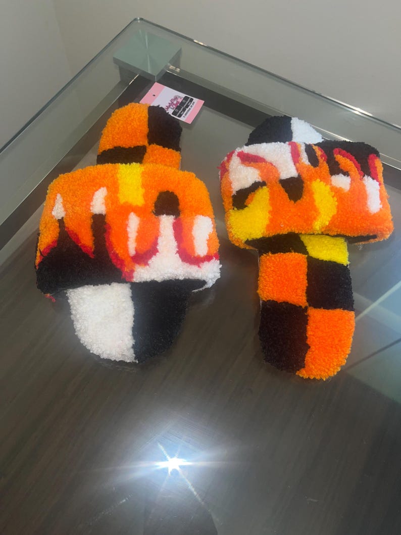 Retro Checkers on Fire Tufted Rug Slippers - Etsy