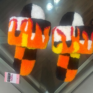 Retro Checkers on Fire Tufted Rug Slippers - Etsy