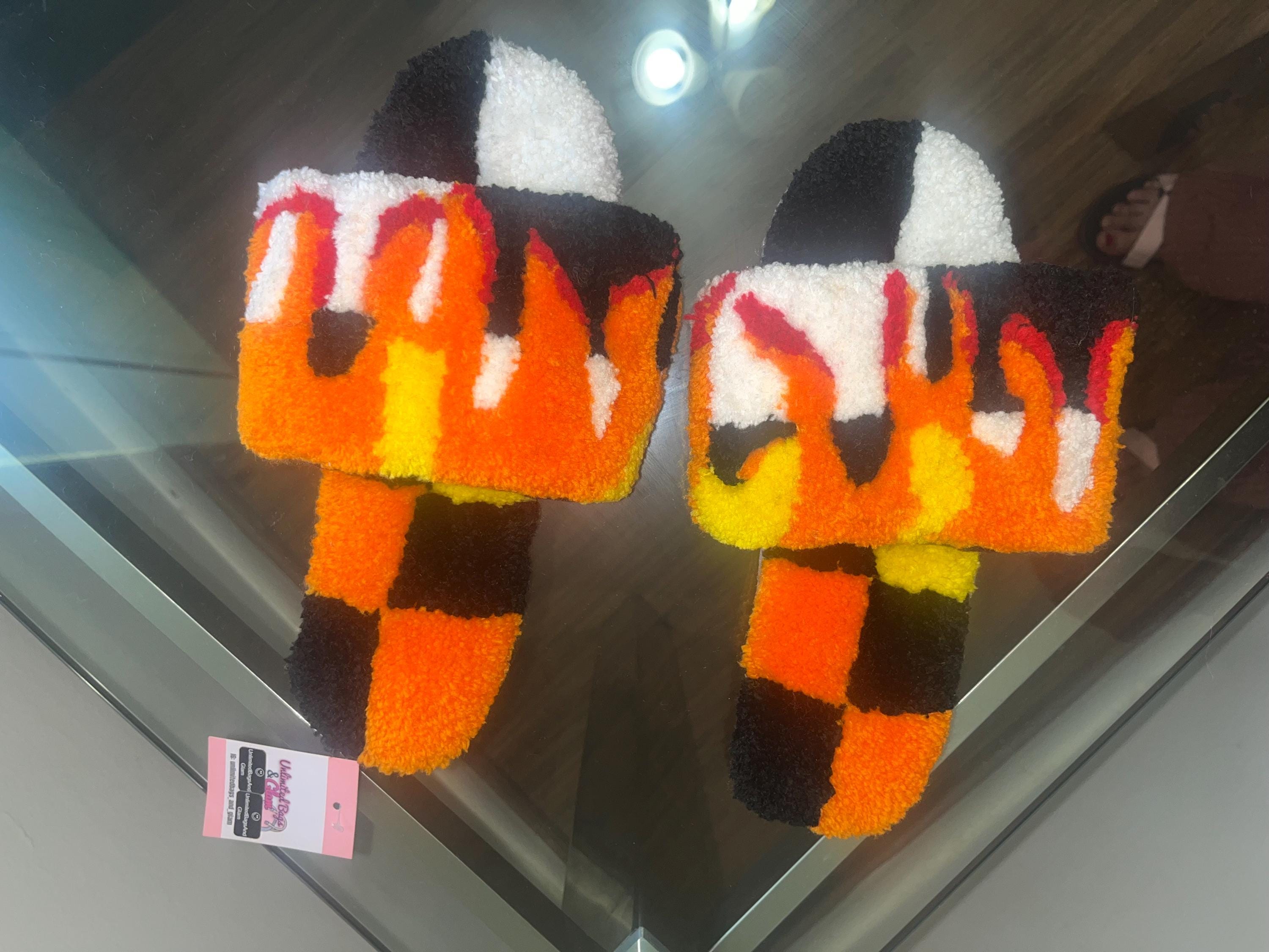 Retro Checkers on Fire Tufted Rug Slippers - Etsy