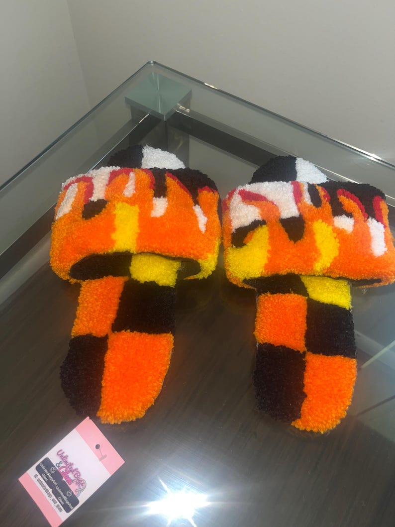 Retro Checkers on Fire Tufted Rug Slippers - Etsy