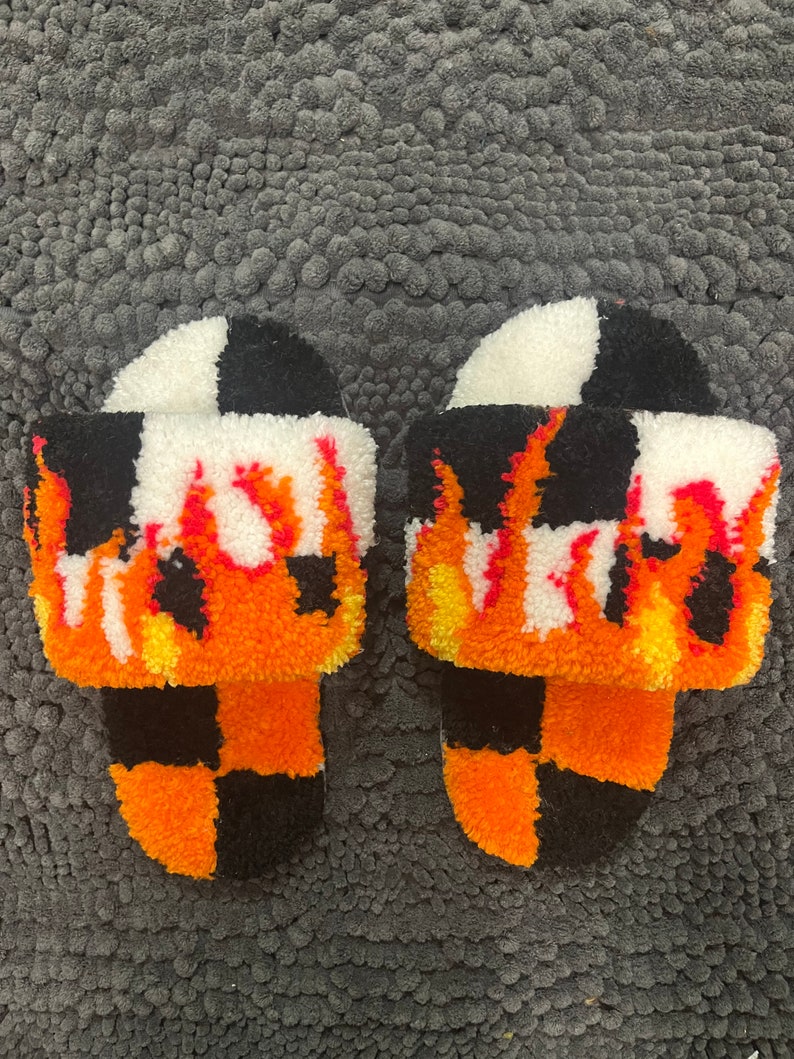 Retro Checkers on Fire Tufted Rug Slippers - Etsy