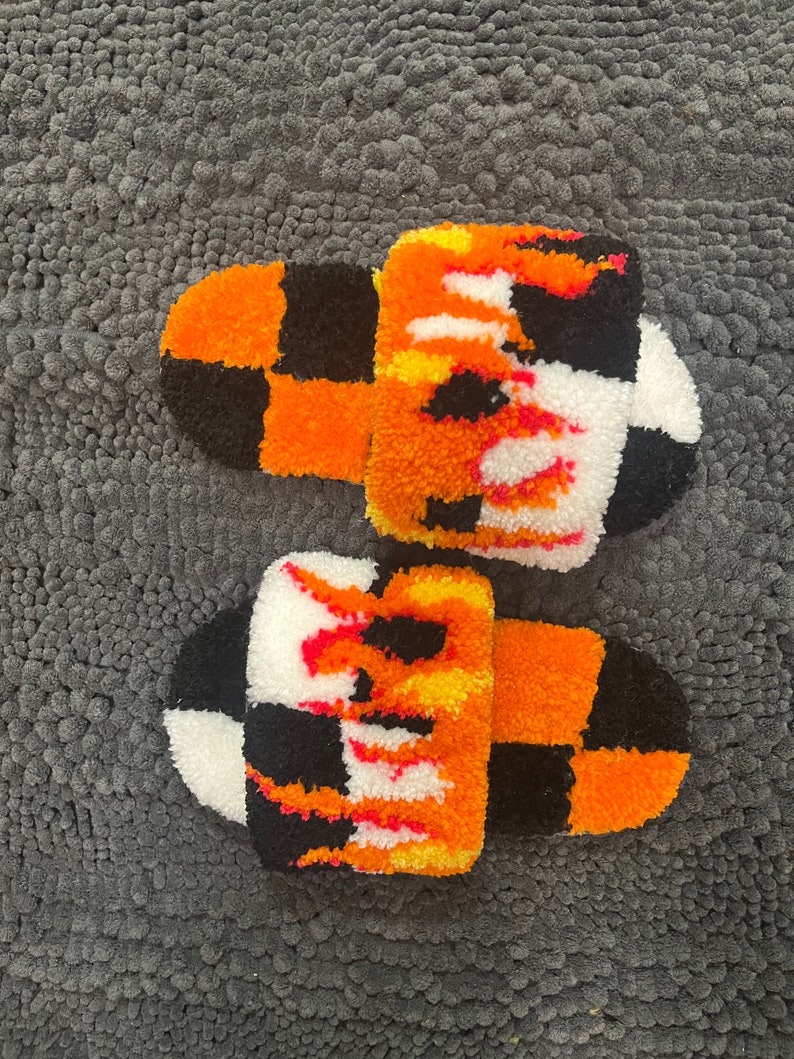 Retro Checkers on Fire Tufted Rug Slippers - Etsy