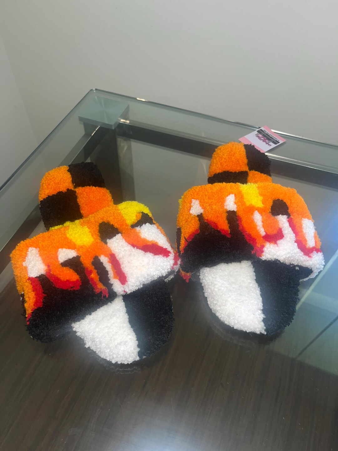 Retro Checkers on Fire Tufted Rug Slippers - Etsy