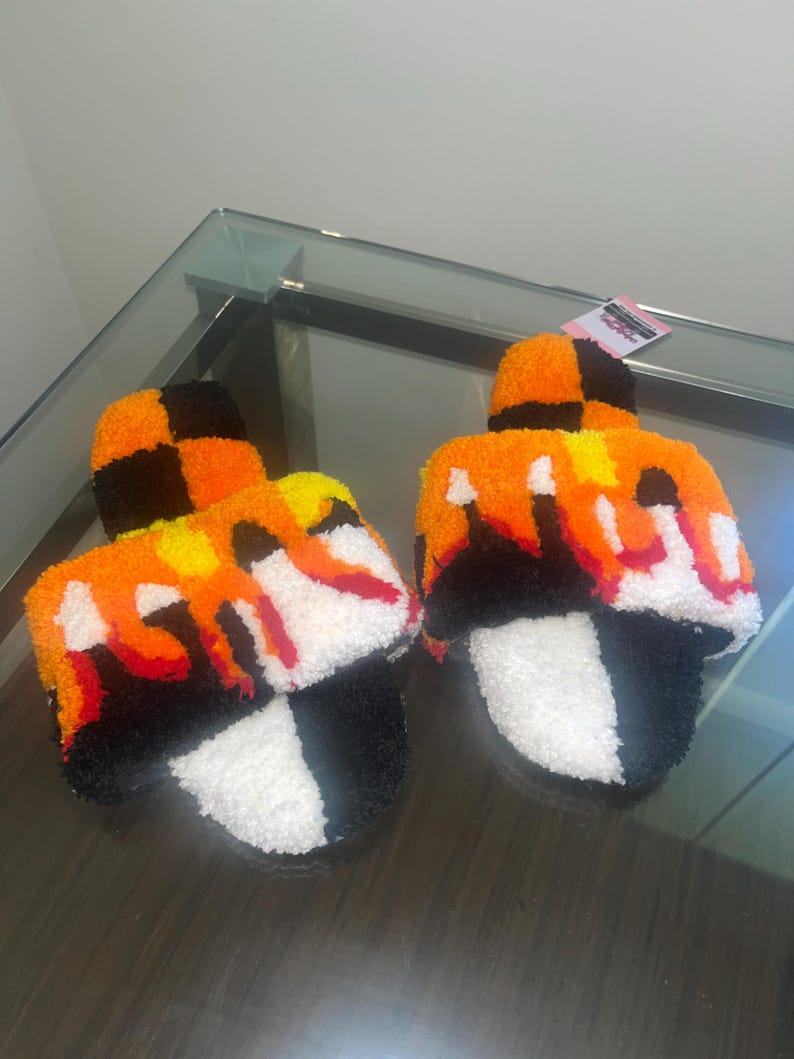 Retro Checkers on Fire Tufted Rug Slippers - Etsy