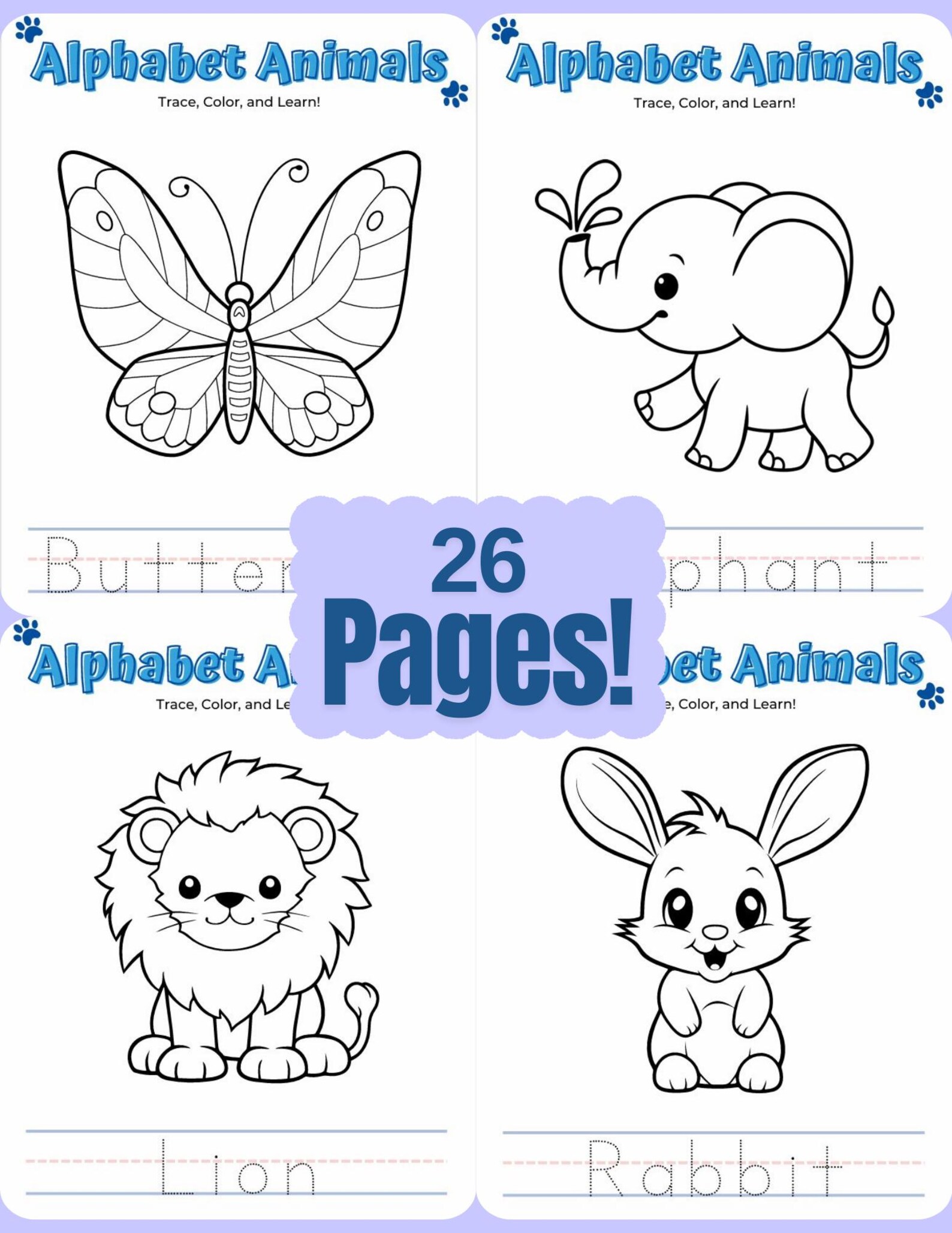 Animal Alphabet Coloring Pages & Tracing Printable, Educational Fun for ...