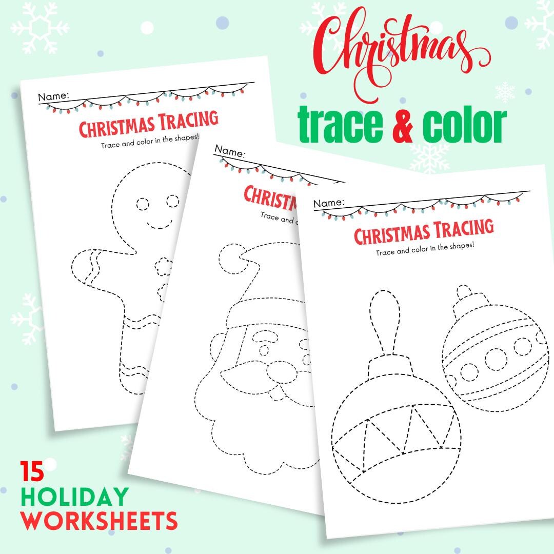 Christmas Trace and Color Pages, Christmas Printable, Christmas ...